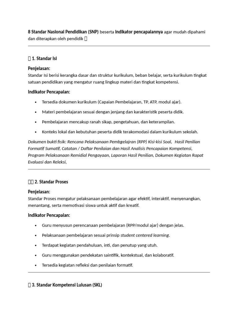 8 Standar Nasional Pendidikan Indonesia | PDF