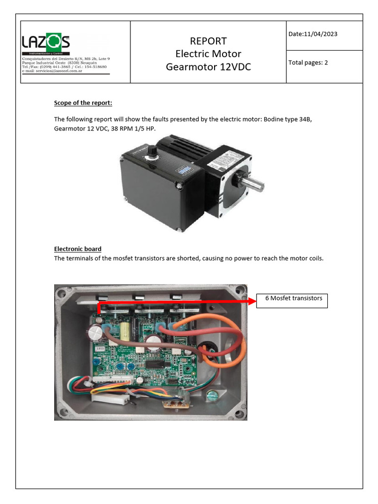 Electric Motor Fault Report - Bodine | PDF