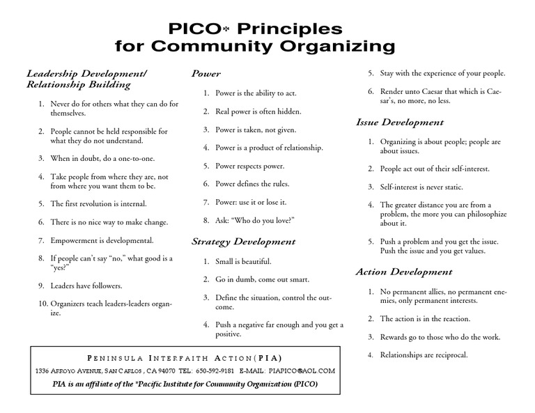 PICO Principles for Community Organizing | PDF | Career & Growth