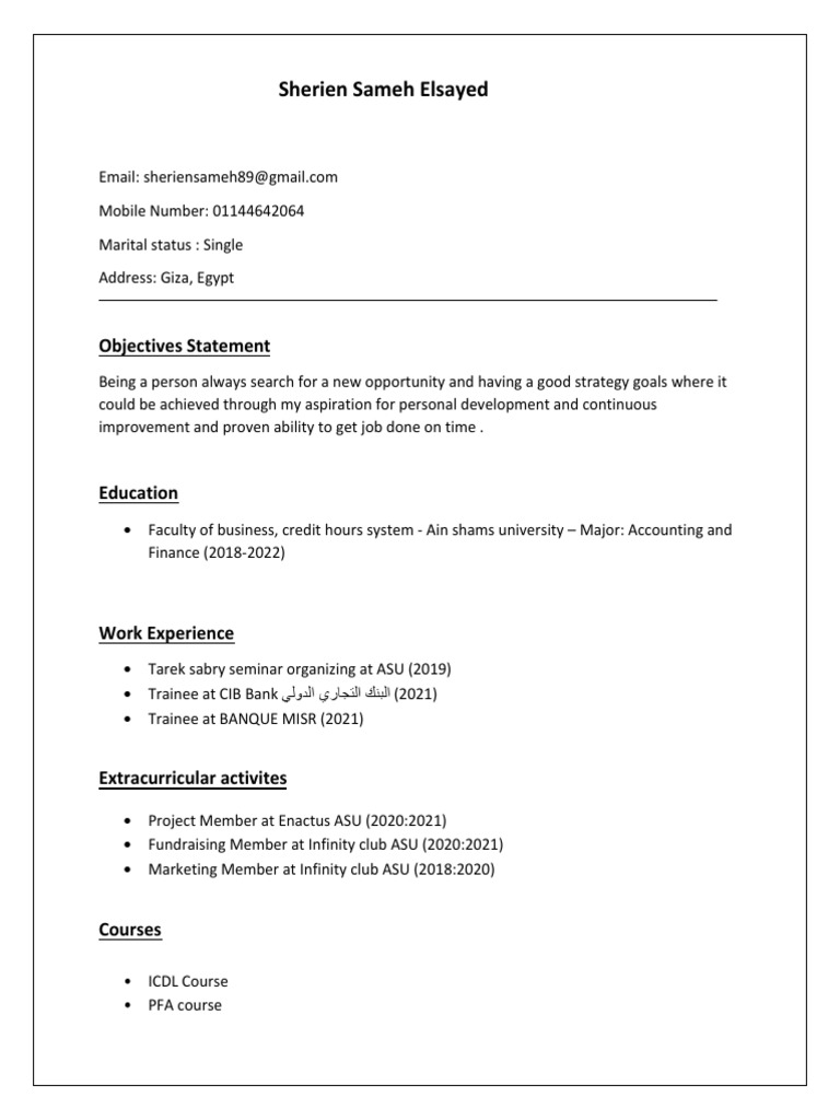 Resume of Sherien Sameh Elsayed | PDF