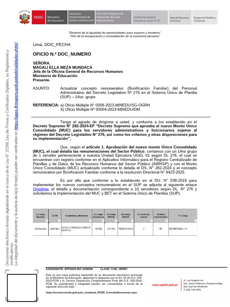 Oficio 00000 2025 Minedu Vmgi Drelm Ugel01 Dir Arh Epp 38157456 | PDF