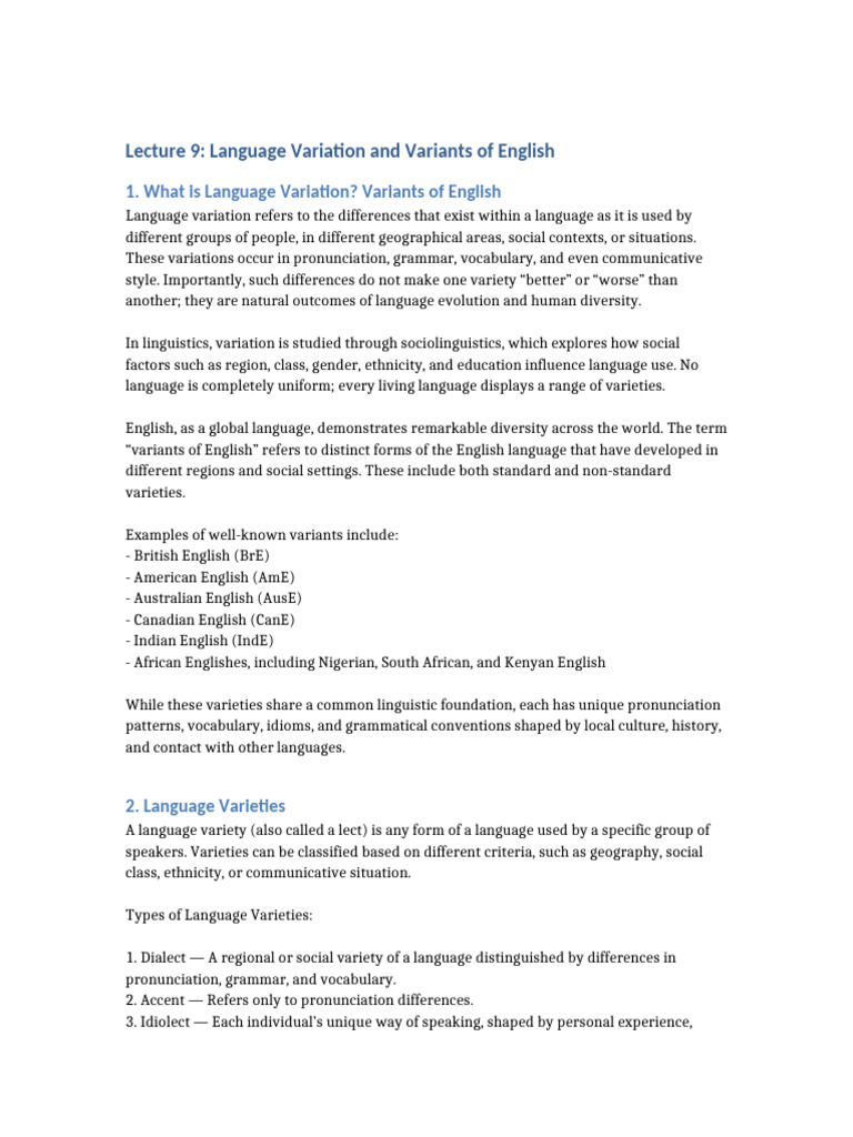 Lecture 9 Language Variation | PDF | English Language | Communication