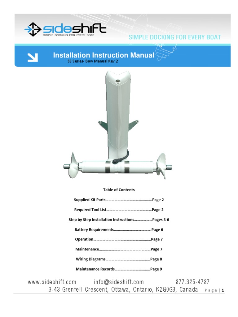 Bow Thruster Installation Instructions | Screw | Nut (Hardware)