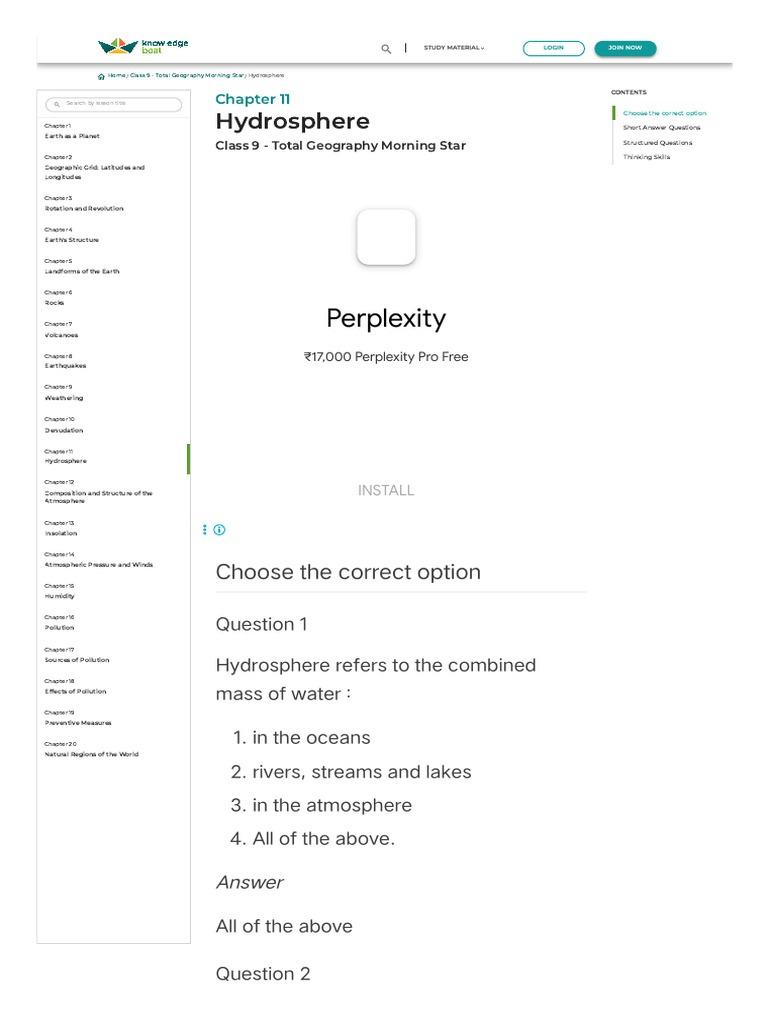 Chapter 11 - Hydrosphere - Solutions For Class 9 ICSE Total Geography Morning Star ...