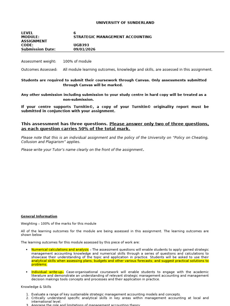 UGB393 SMA Assessment Brief Sem1 2025 2026 (1) | PDF | Return On ...