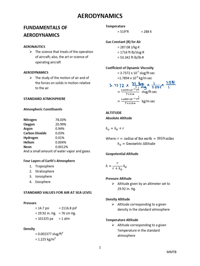 Aerodynamics Summary | PDF | Airspeed | Drag (Physics)