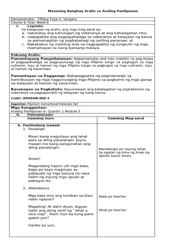 Lesson plan in arpan semifinal | PDF