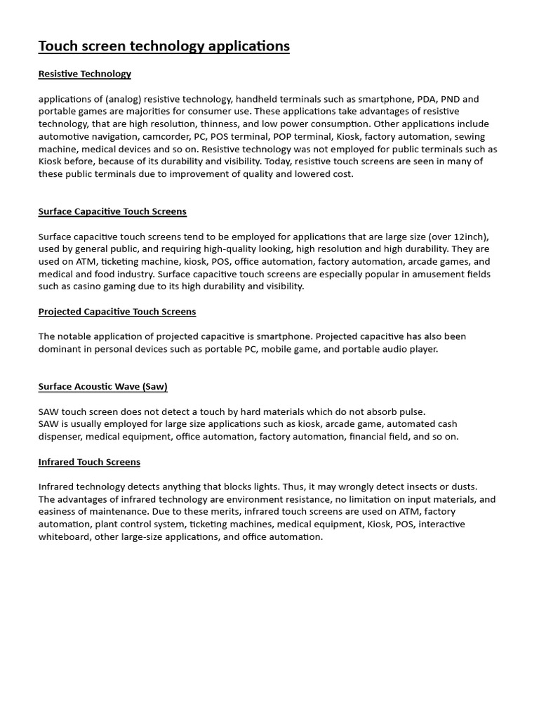 01d Touch Screen Technology Application | PDF