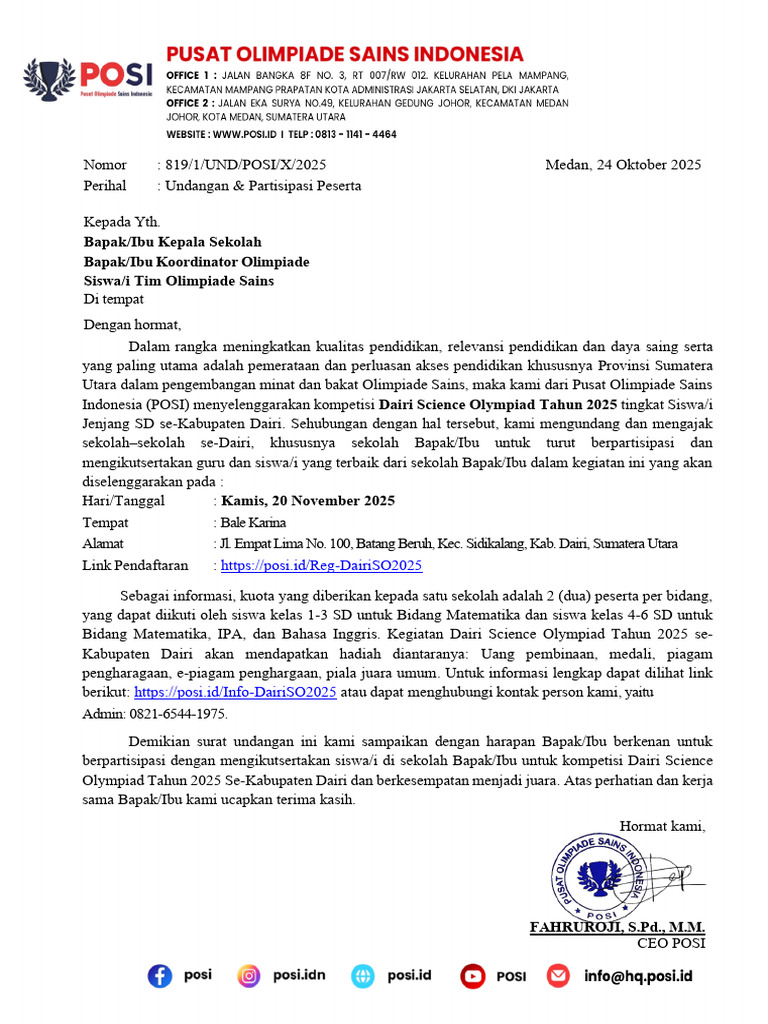 Undangan Dairi Science Olympiad 2025 | PDF