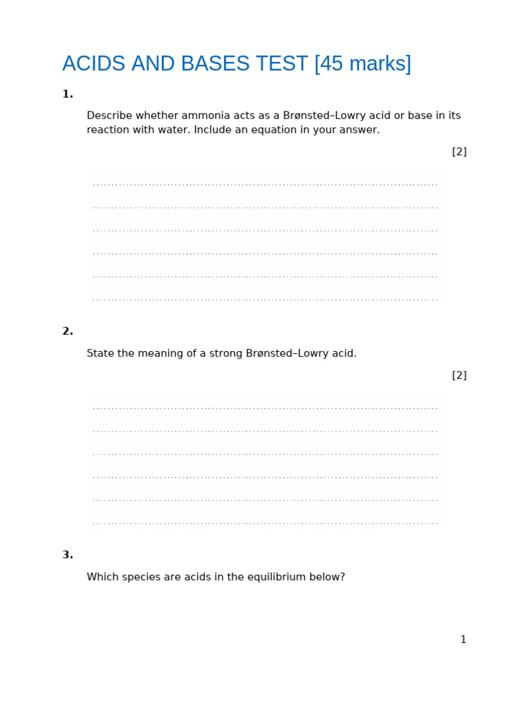 Acids and Bases Test | PDF | Acid | Ph
