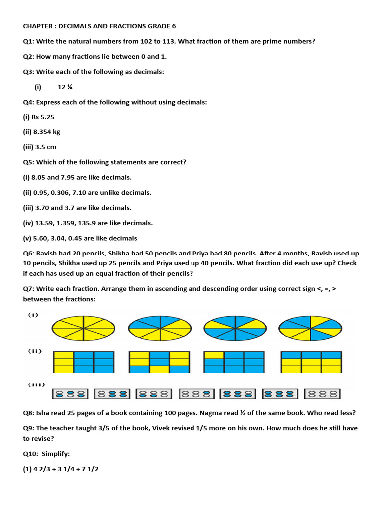 Decimal and Fraction Test | PDF