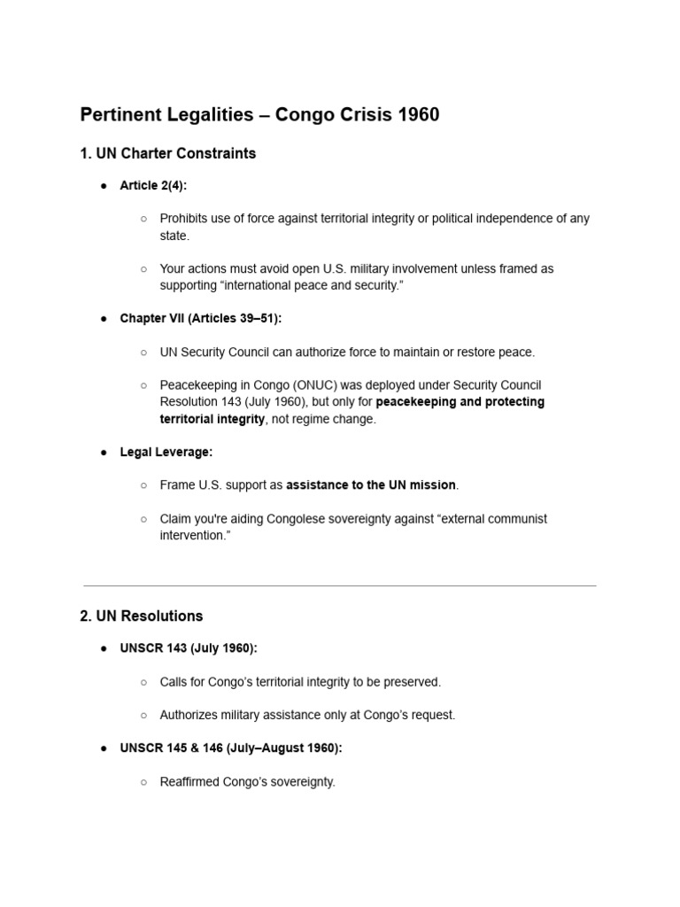 Pertinent Legalities - Congo Crisis 1960 | PDF | Democratic Republic Of ...