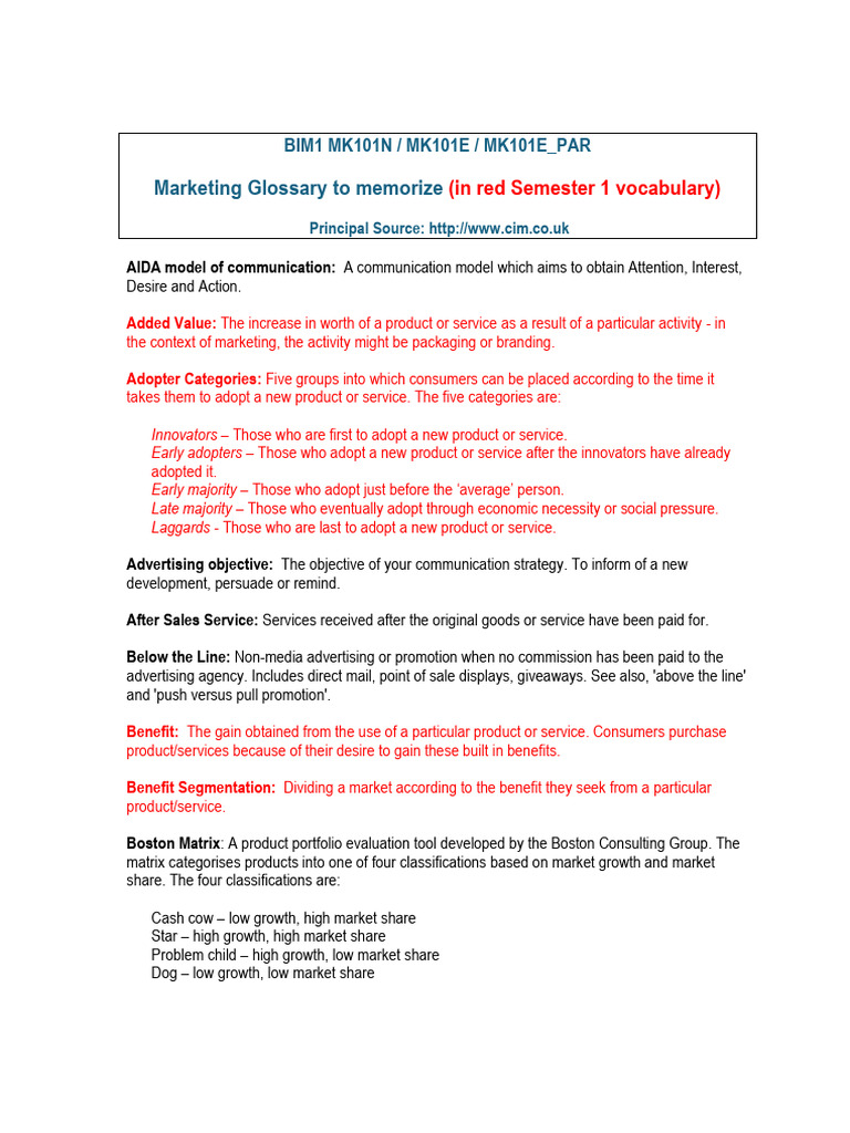 English Marketing Glossary Definition | PDF | Marketing | Market ...
