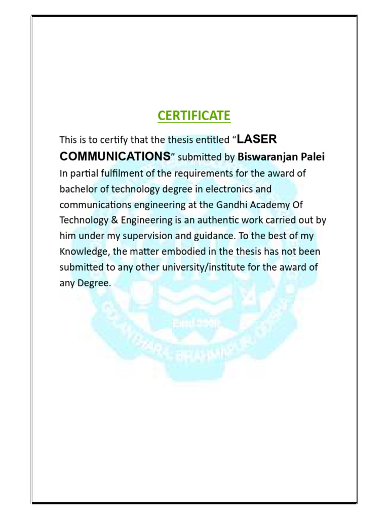 Laser Communications Thesis Certificate | PDF