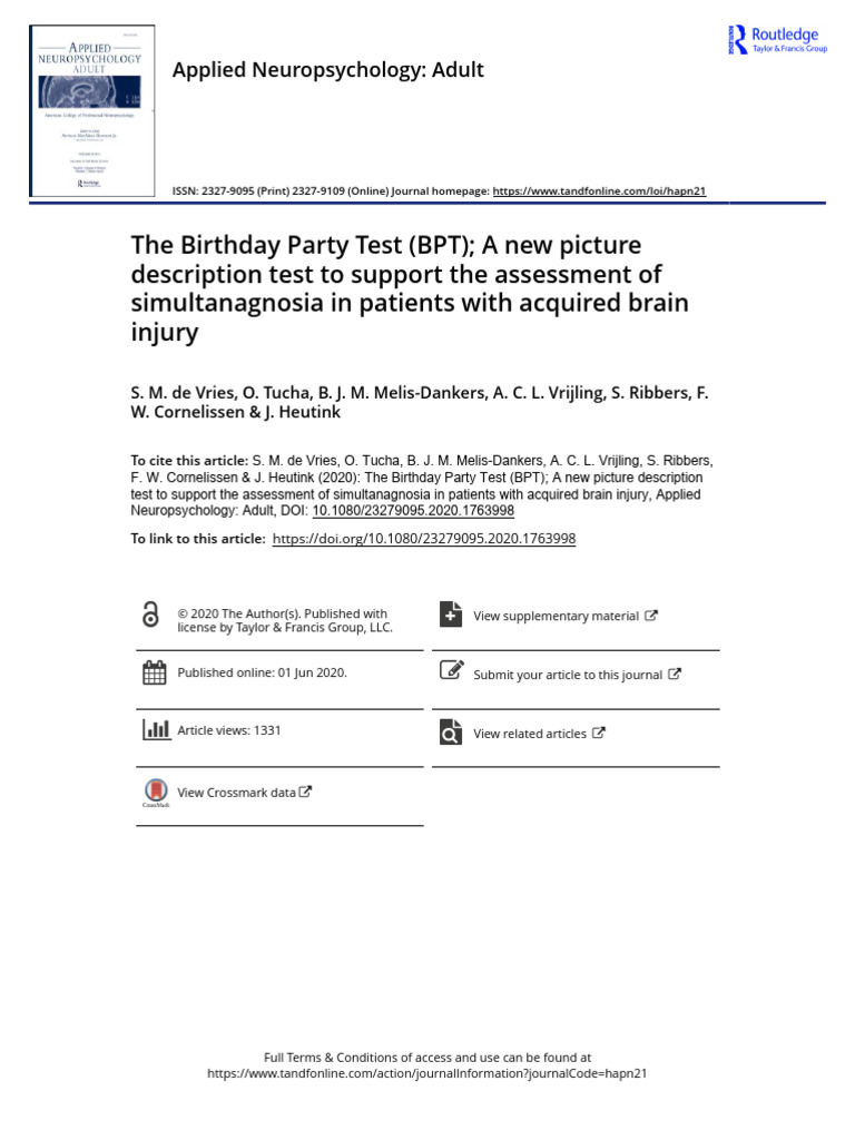 Birthday Party Test for Simultanagnosia Assessment | PDF | Visual ...