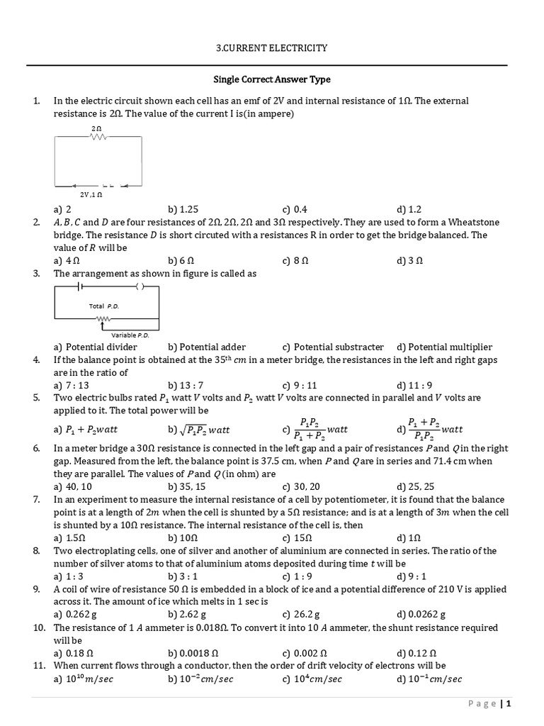 Current Electricity 1 2 | PDF | Electric Current | Series And Parallel ...