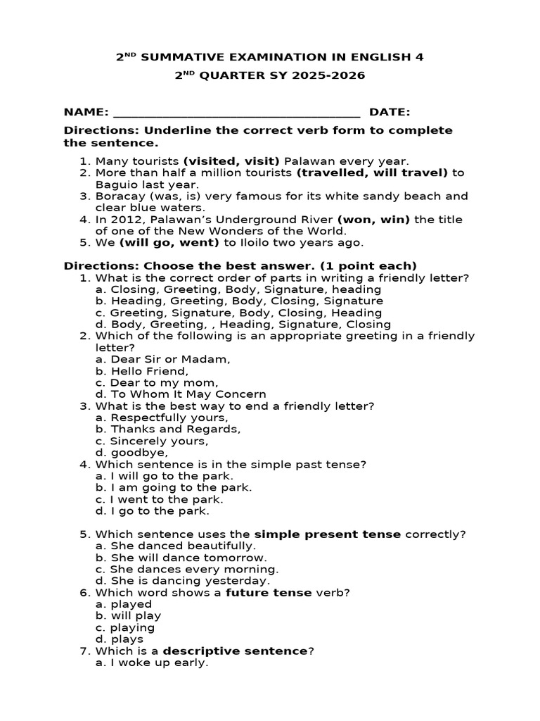2nd Summative Examination in English 6 | PDF | Linguistics | Language ...