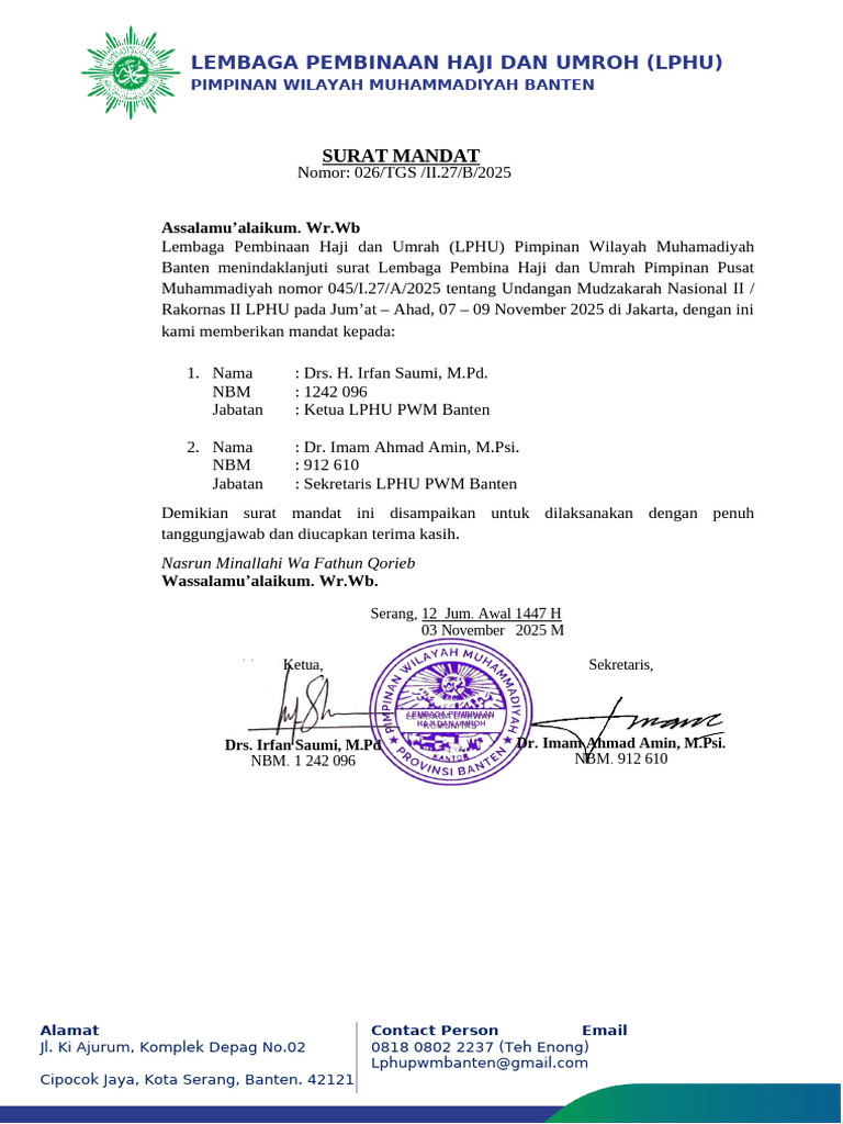 Surat Mandat LPHU PWM Banten | PDF