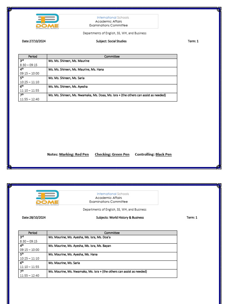 English Dept Term 1 - Week 11 Committees | PDF