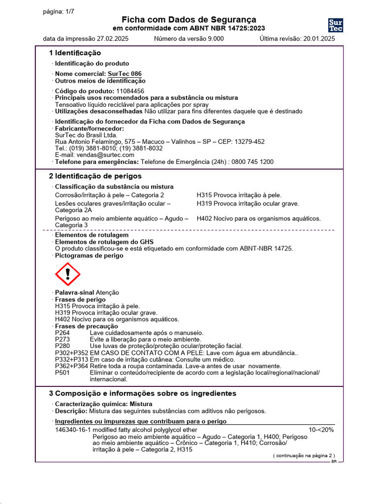 Surtec 086 | PDF | Desperdício | Química