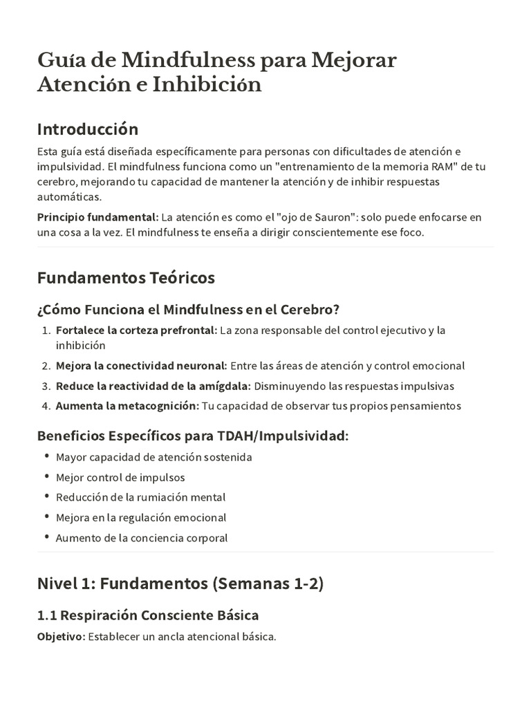 Guía de Mindfulness para Mejorar Atención e Inhibi | PDF | Las ...