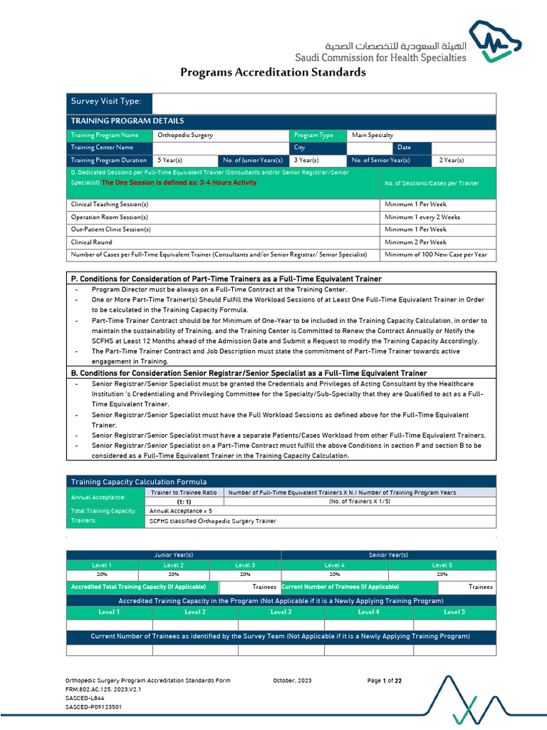 Orthopedic Surgery Program Accreditation Standards Form | PDF ...