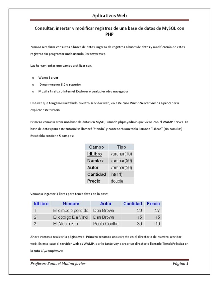 Consul Tar, Insertar y Modificar Registros de Una Base de Datos de MySQL Con PHP | PDF | Adobe ...