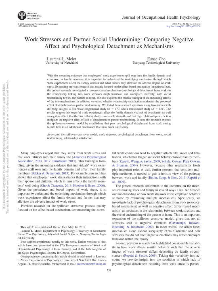 Work Stressors and Partner Social Undermining - Comparing Negative ...