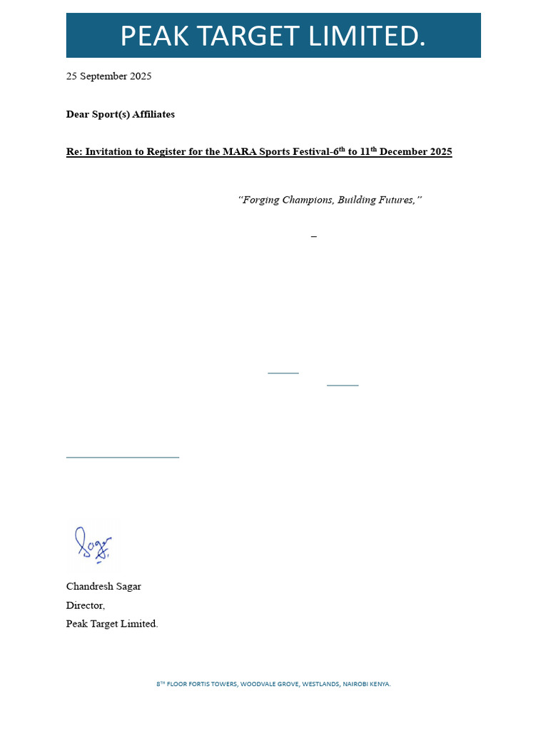 The MARA Sports Festival - Official Invitation Letter | PDF