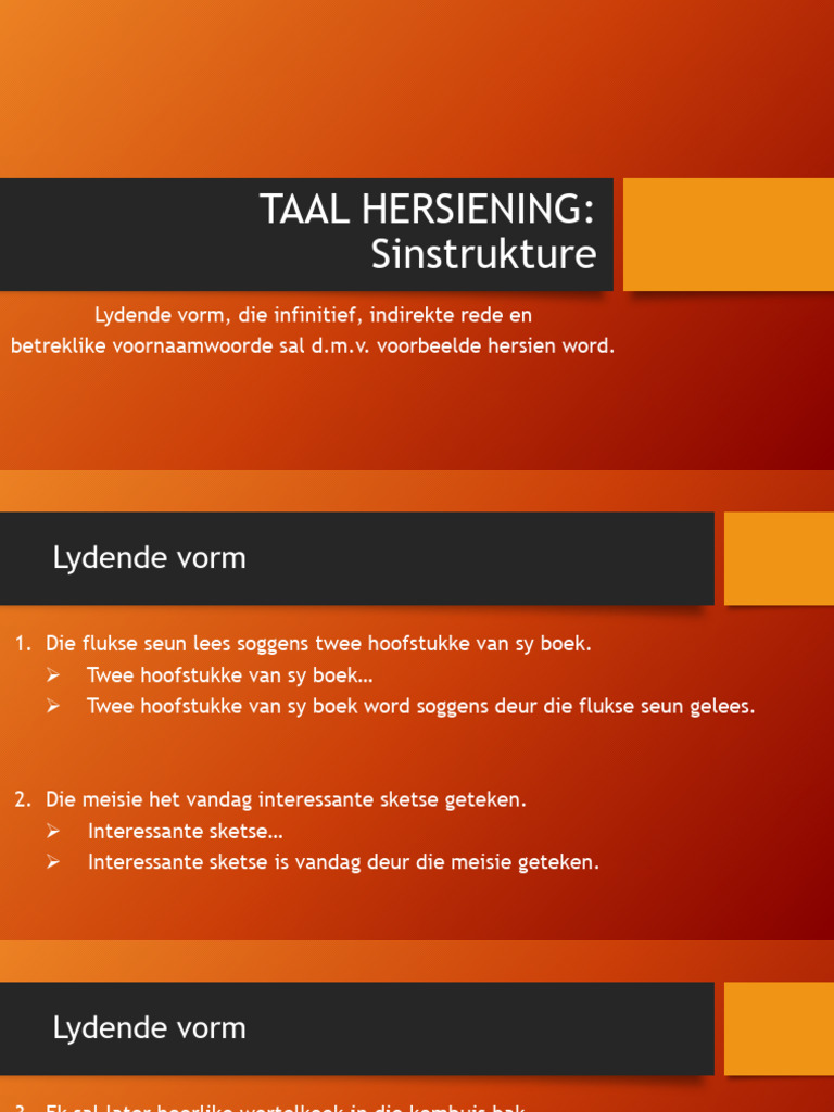 Hersiening - Sinstrukture (Lydende Vorm, Die Infinitief, Indirekte Rede, Betreklike ...
