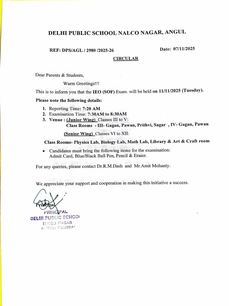 Circular For IEO, SOF Exam. | PDF