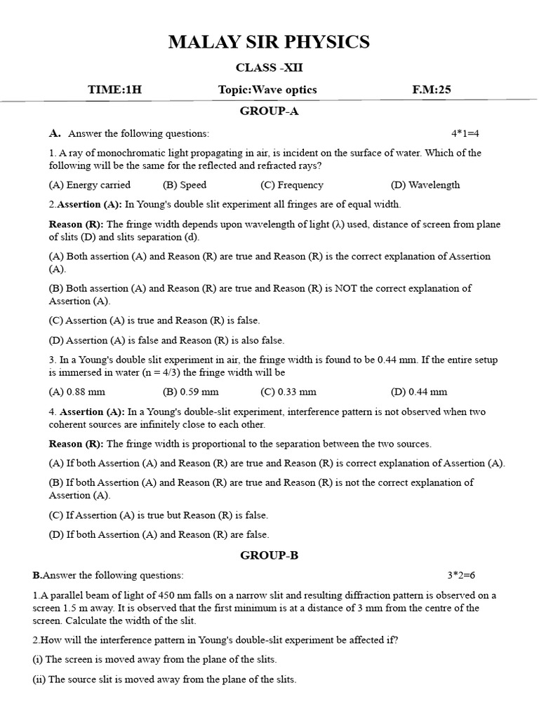 Wave Optics | PDF | Diffraction | Wavelength