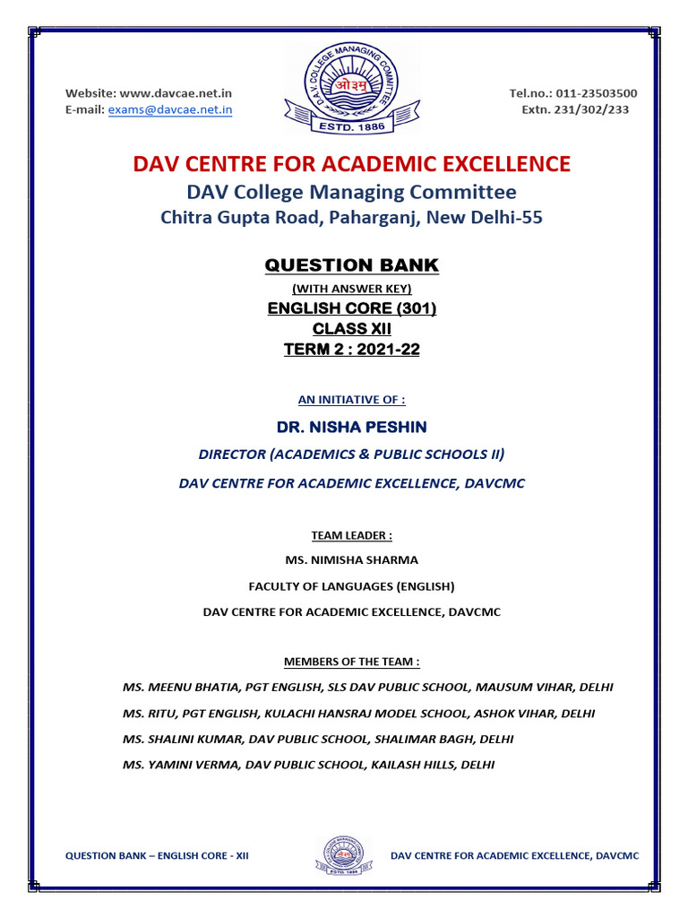 Xii Dav English Q Bank | PDF | Adolescence | Poetry