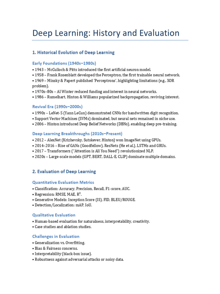 Deep Learning History and Evaluation Guide | PDF | Deep Learning ...