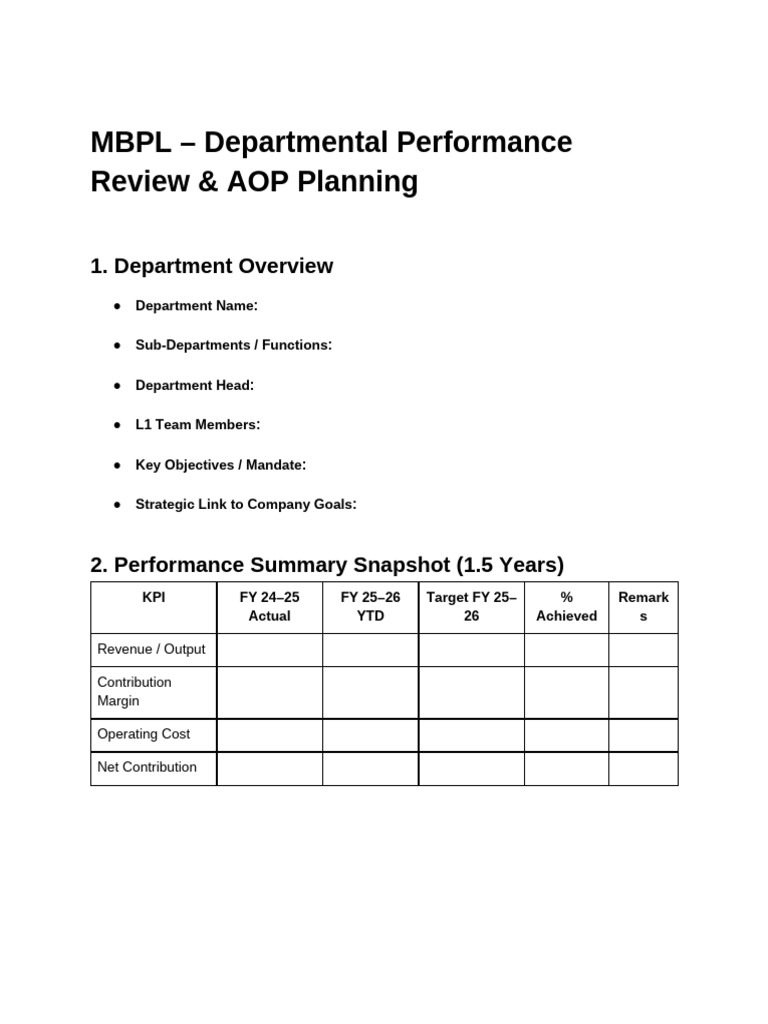 MBPL Performance Review Plan | PDF | Performance Indicator | Return On ...