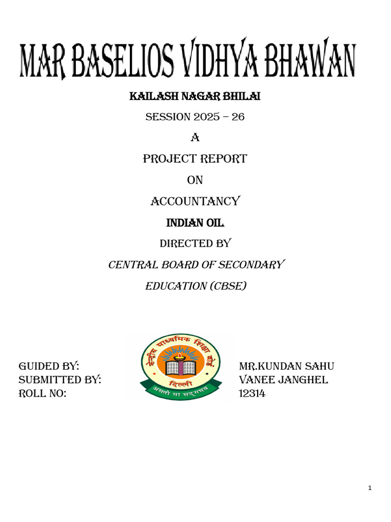 Project Report on Indian Oil - CBSE 2025-26 | PDF