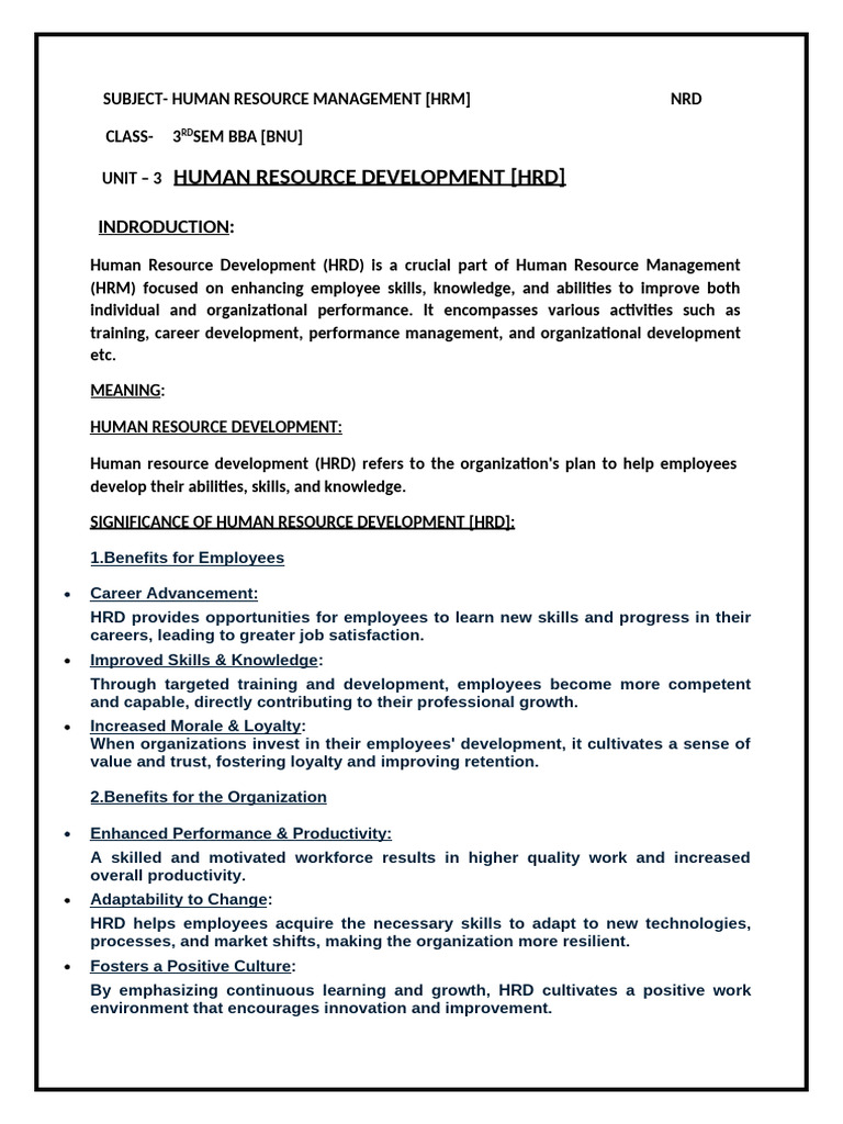 Human Resource Development in HRM | PDF | Employee Retention | Human ...
