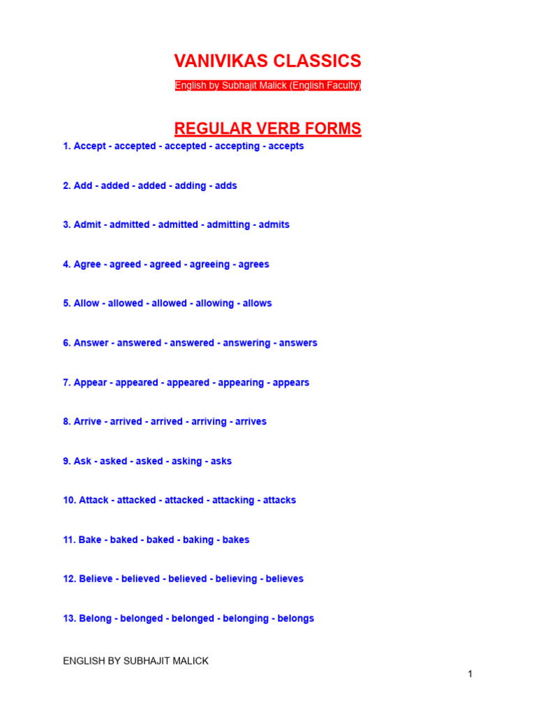 Regular and Irregular Verb Forms | PDF