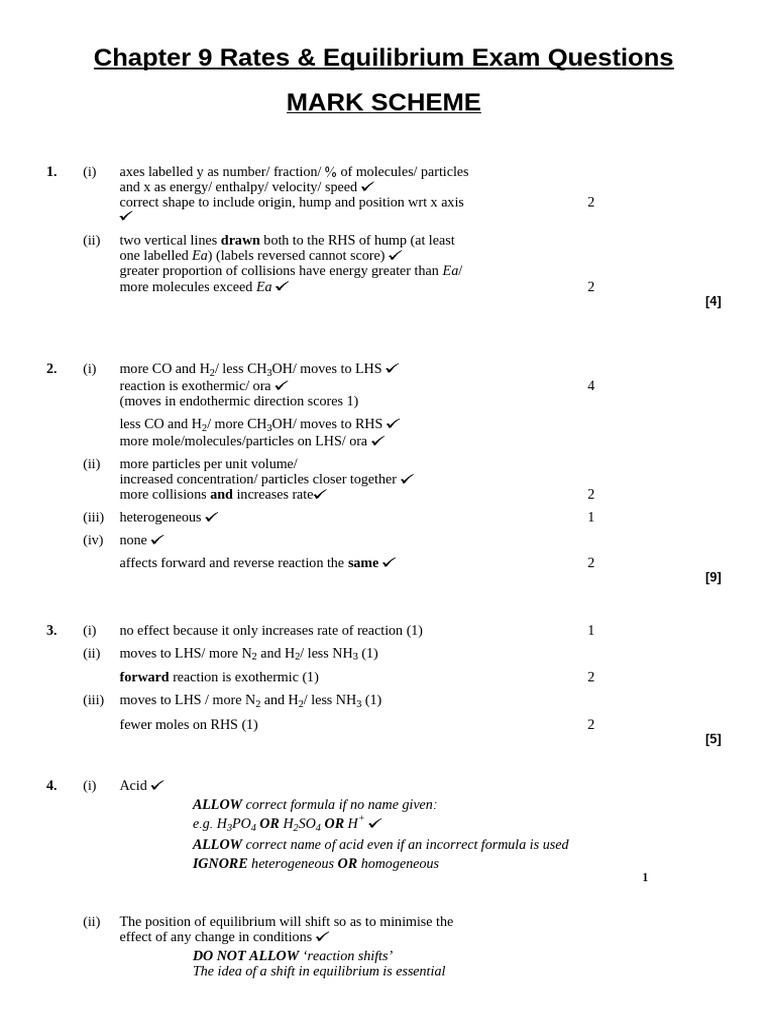 Exam Questions on Rates and Equilibrium | PDF | Chemical Reactions ...