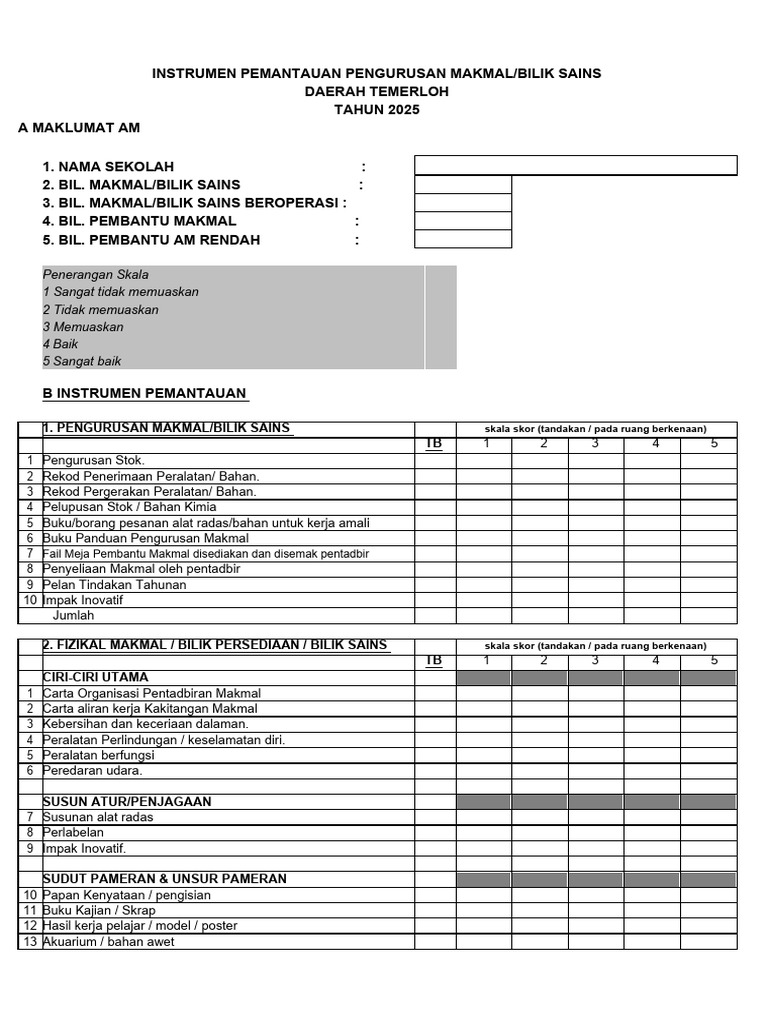 Instrumen Pemantauan Pengurusan Makmal 2025 | PDF