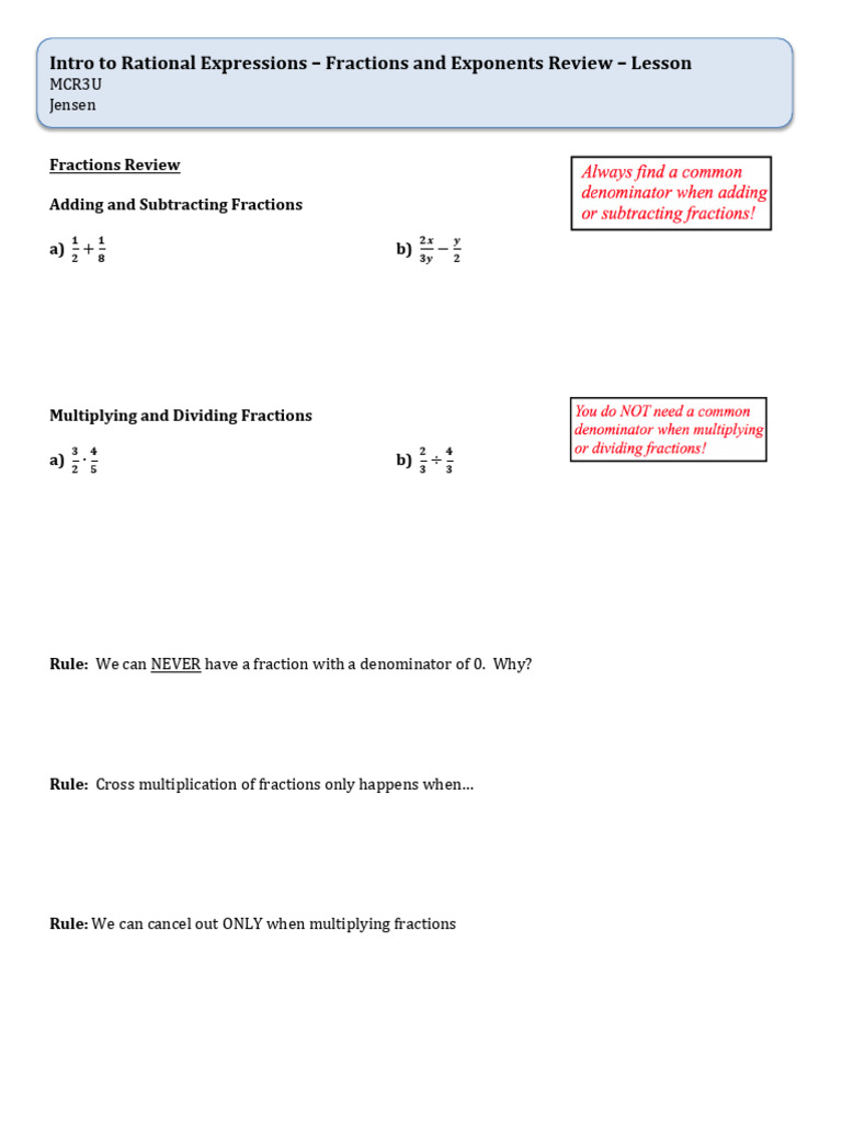 L1s Intro+to+Rational+Expressions | PDF | Multiplication | Mathematical ...