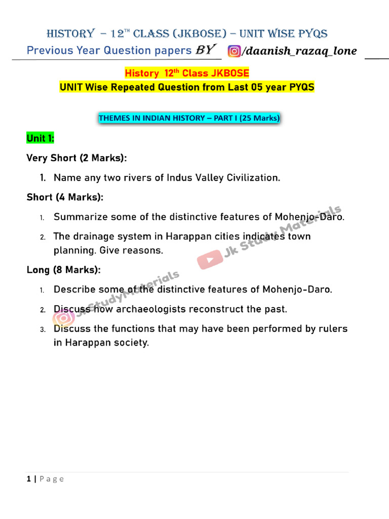 12th History Repeated Questions From PYqs. | PDF