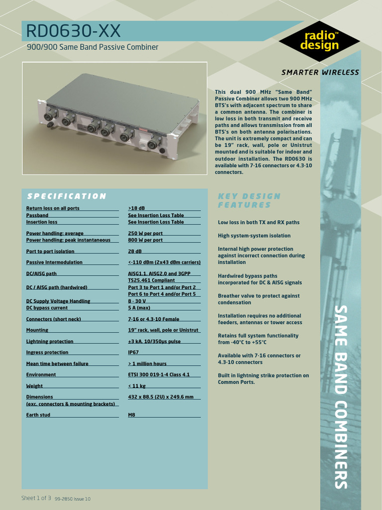 RD0630 99-2850-10 900 & 900 Same Band Passive Combiner (Compressed) | PDF | Radio | Electronic ...
