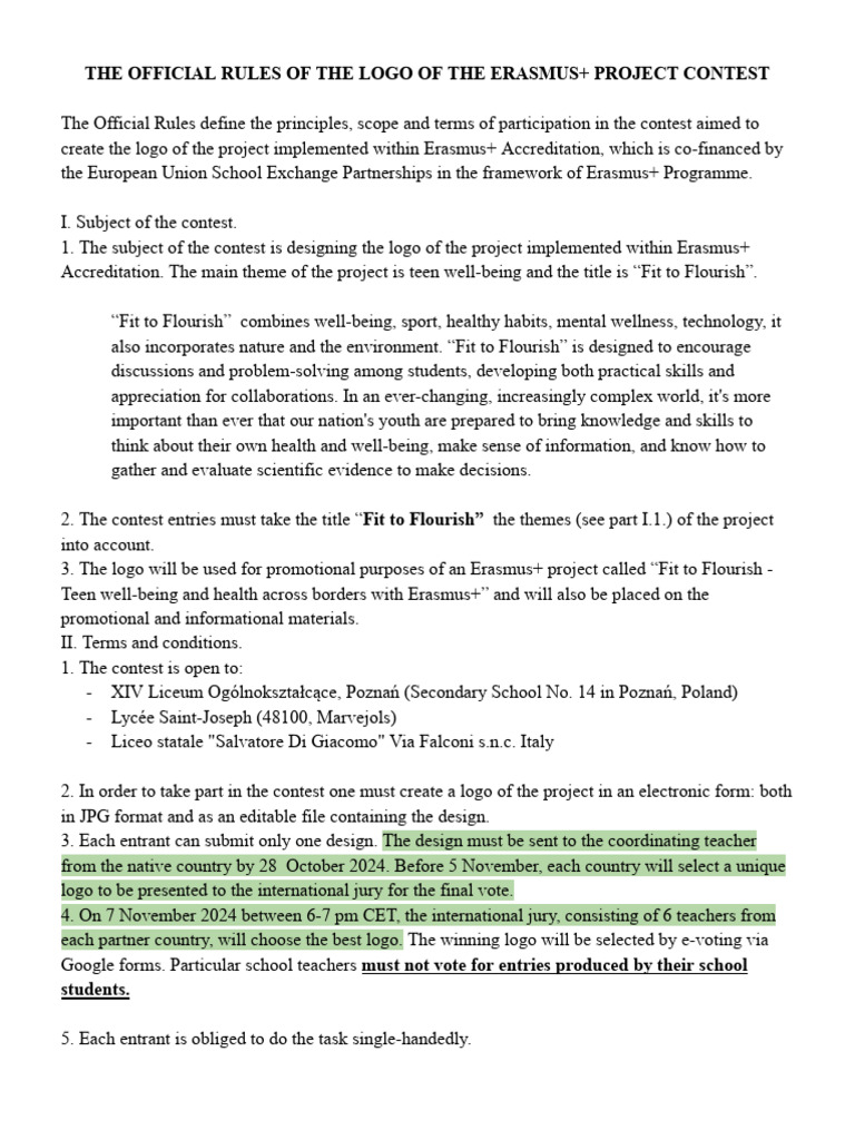 The Official Rules of The Logo of The Erasmus+ Project Contest | PDF ...