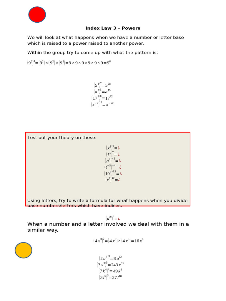 4 Index Law 3 - Powers | PDF | Mathematics