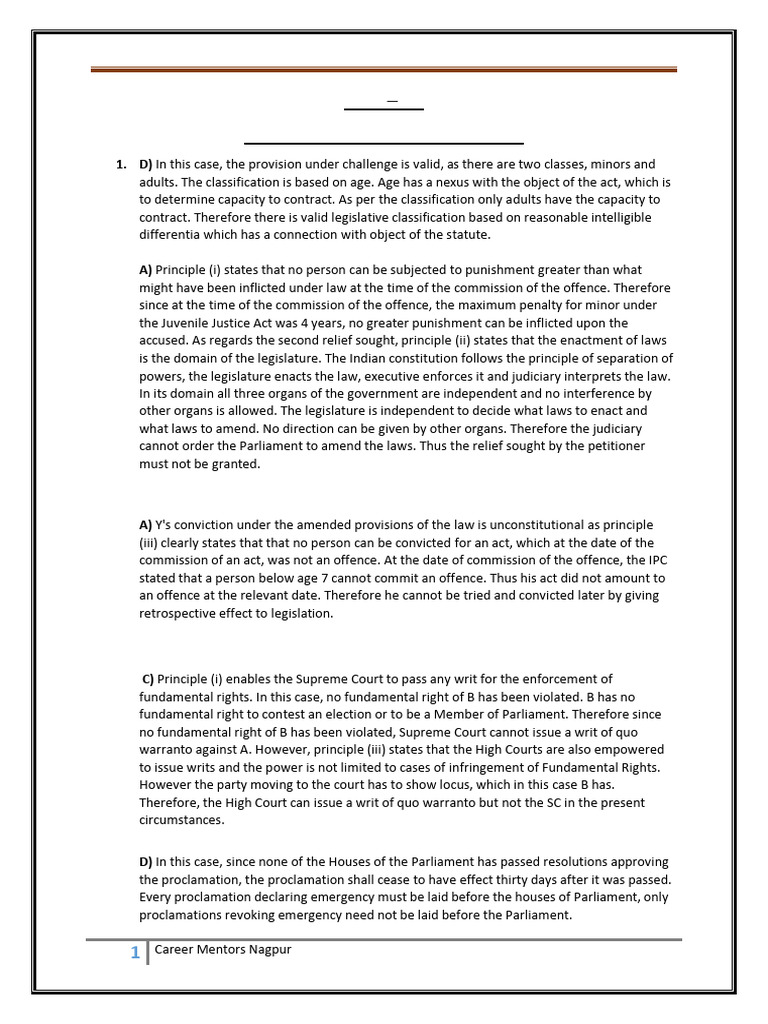 Constitutional Law Test - Answer Keys With Explainations | PDF ...