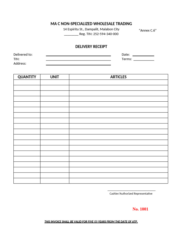 MA C Non-Specialized Wholesale Trading Receipt | PDF