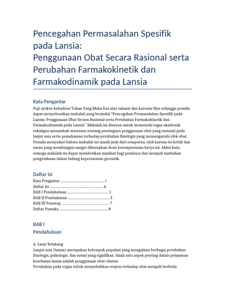 Obat Rasional untuk Lansia: Pencegahan Masalah | PDF