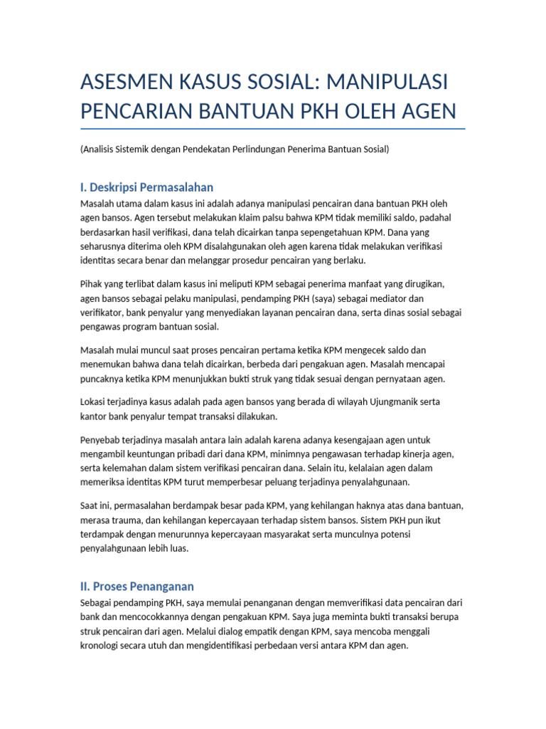 Asesmen Kasus Manipulasi Agen Bansos | PDF