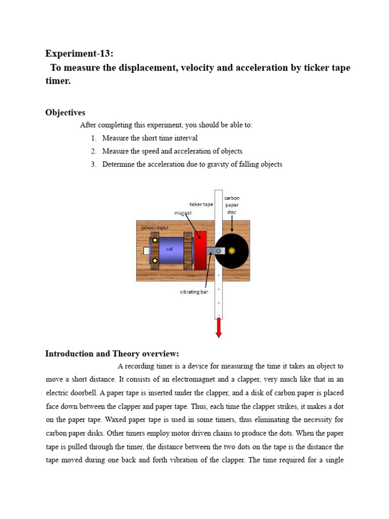 To Measure The Displacement, Velocity and Acceleration by Ticker Tape ...